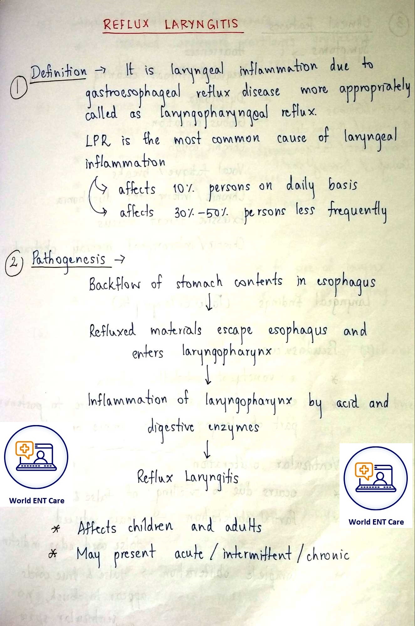 Laryngopharyngeal Reflux - Reflux Laryngitis - Notes by World ENT Care